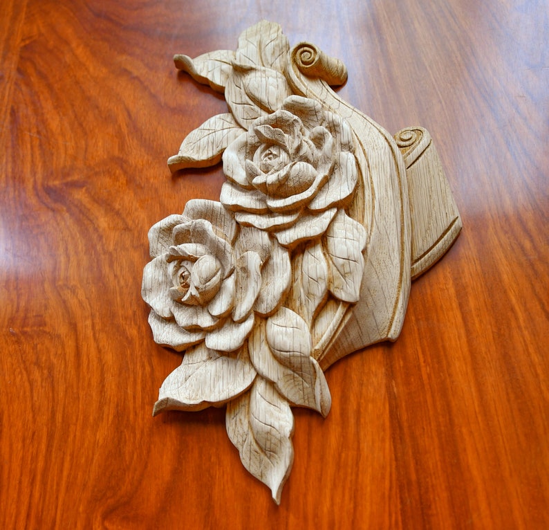 Wood Carved Rose and Ribbon Scroll Door Sign Name Engrave - Etsy
