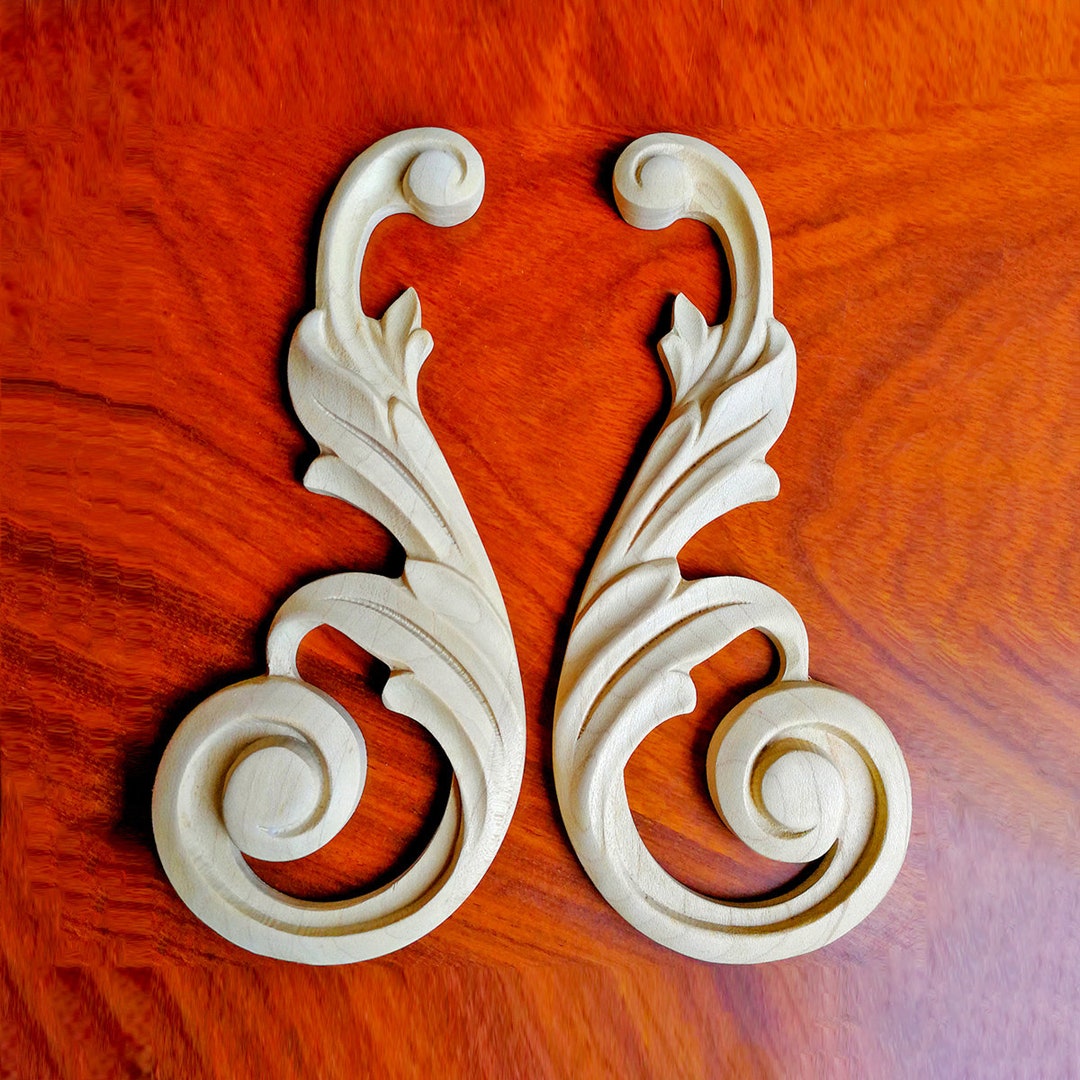 PAIR of Simple & Beautiful Acanthus Scroll Carved Applique Onlay - Etsy