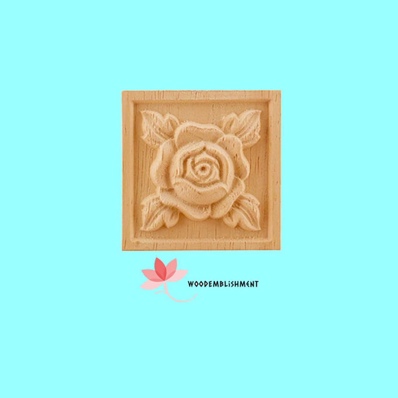 Wood Carved Square Rosette Applique- Section 4, Smoothly Sanded, Single ...