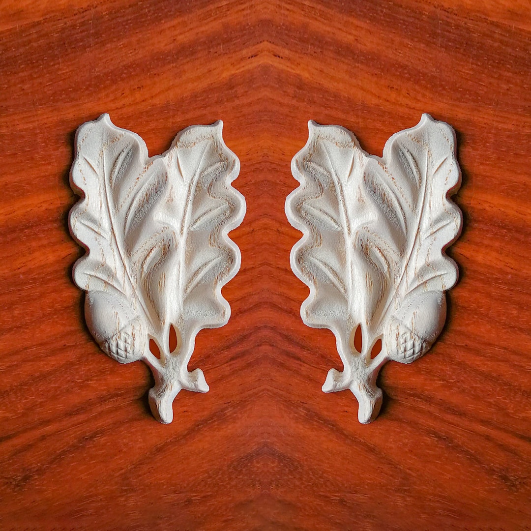 Pair of Wood Carved Mini Acorn Leaf Appliques, Furniture Onlay, 1-5/8 ...
