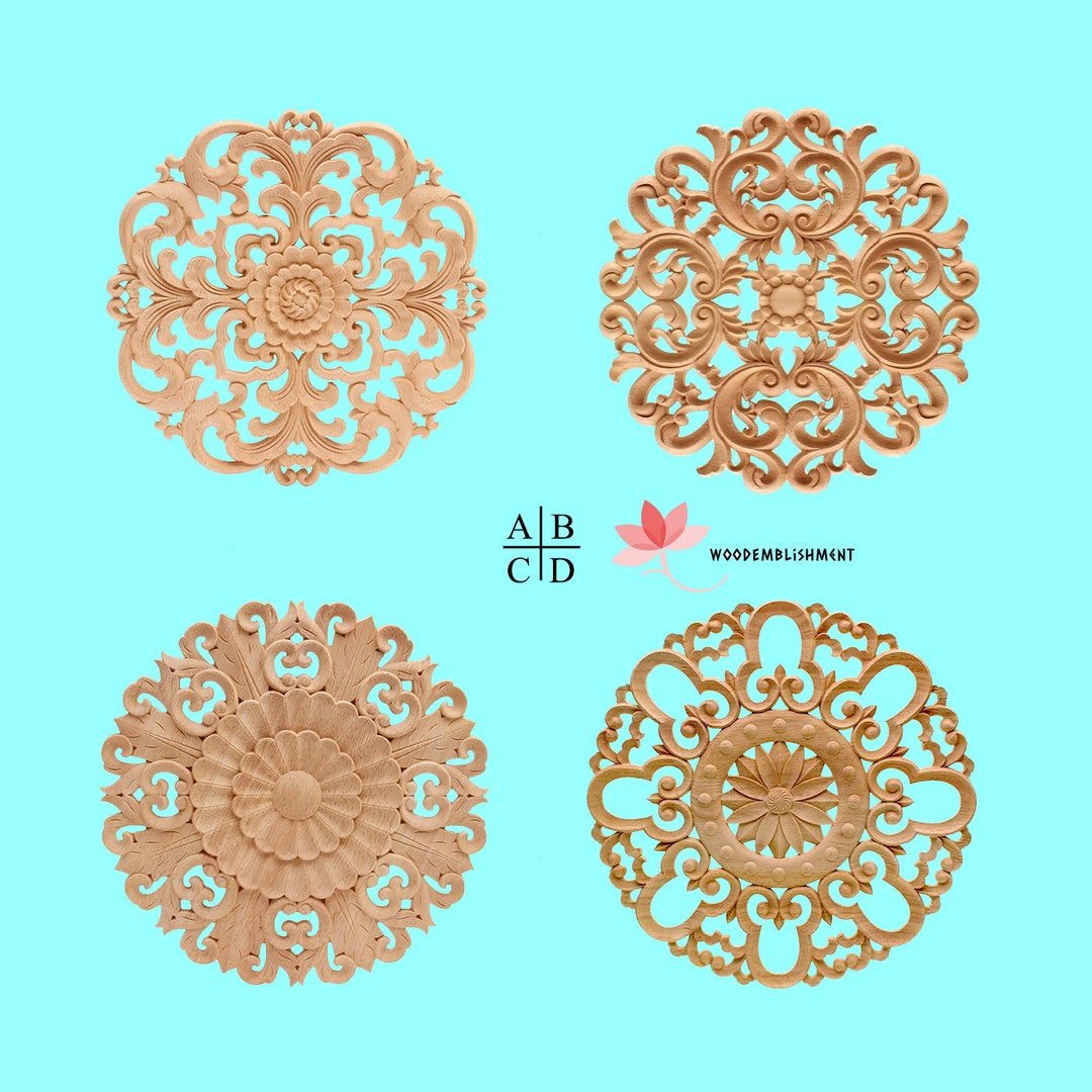 Wood Carved Hollow-out Round Rosette, Furniture Applique- Section 1 ...