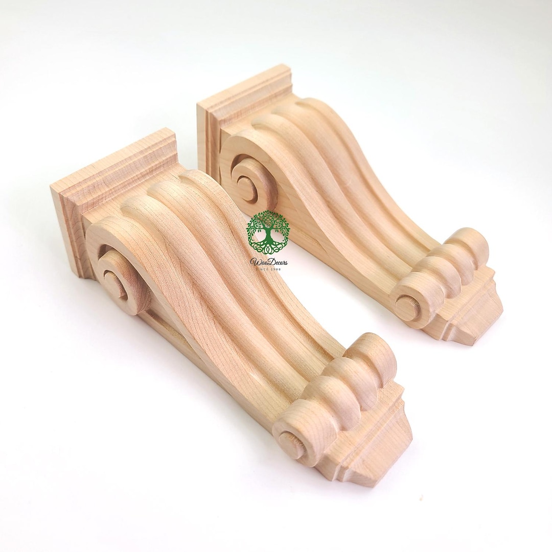 PAIR of Traditional Wood Carved Mantel Corbels, Door Surround Corbels ...