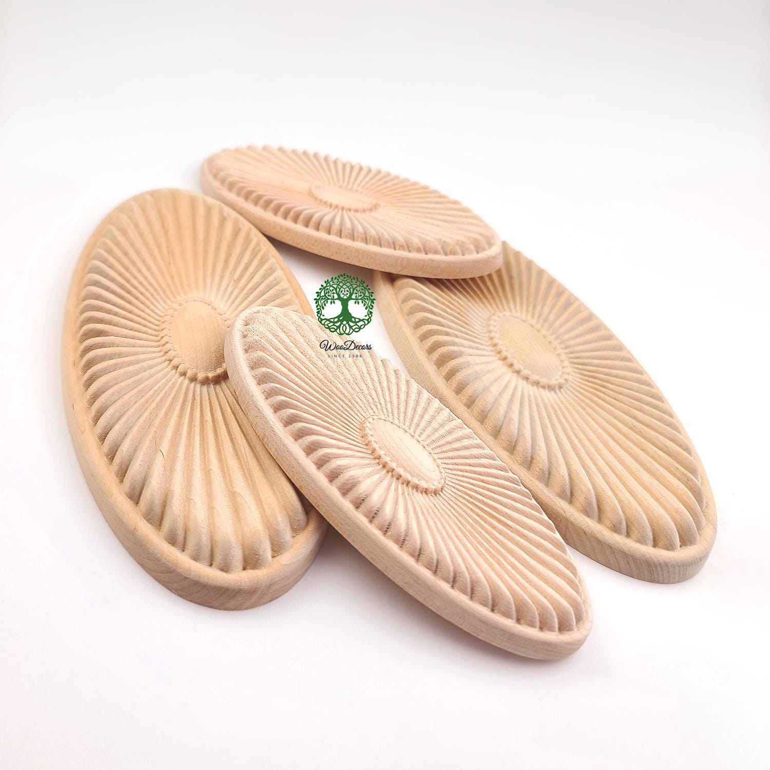 PAIR of Wood Carved Radiant Gem Oval Rosettes, Rosettes for Mantel ...