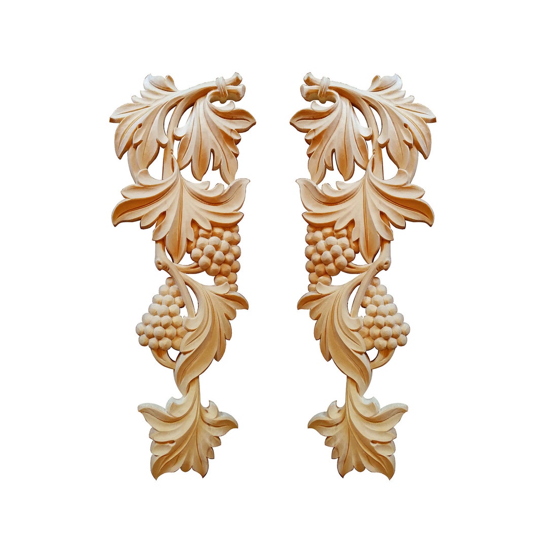 PAIR of Grape Vine Carved Wood Appliques, 11" & 15" High Available - Etsy