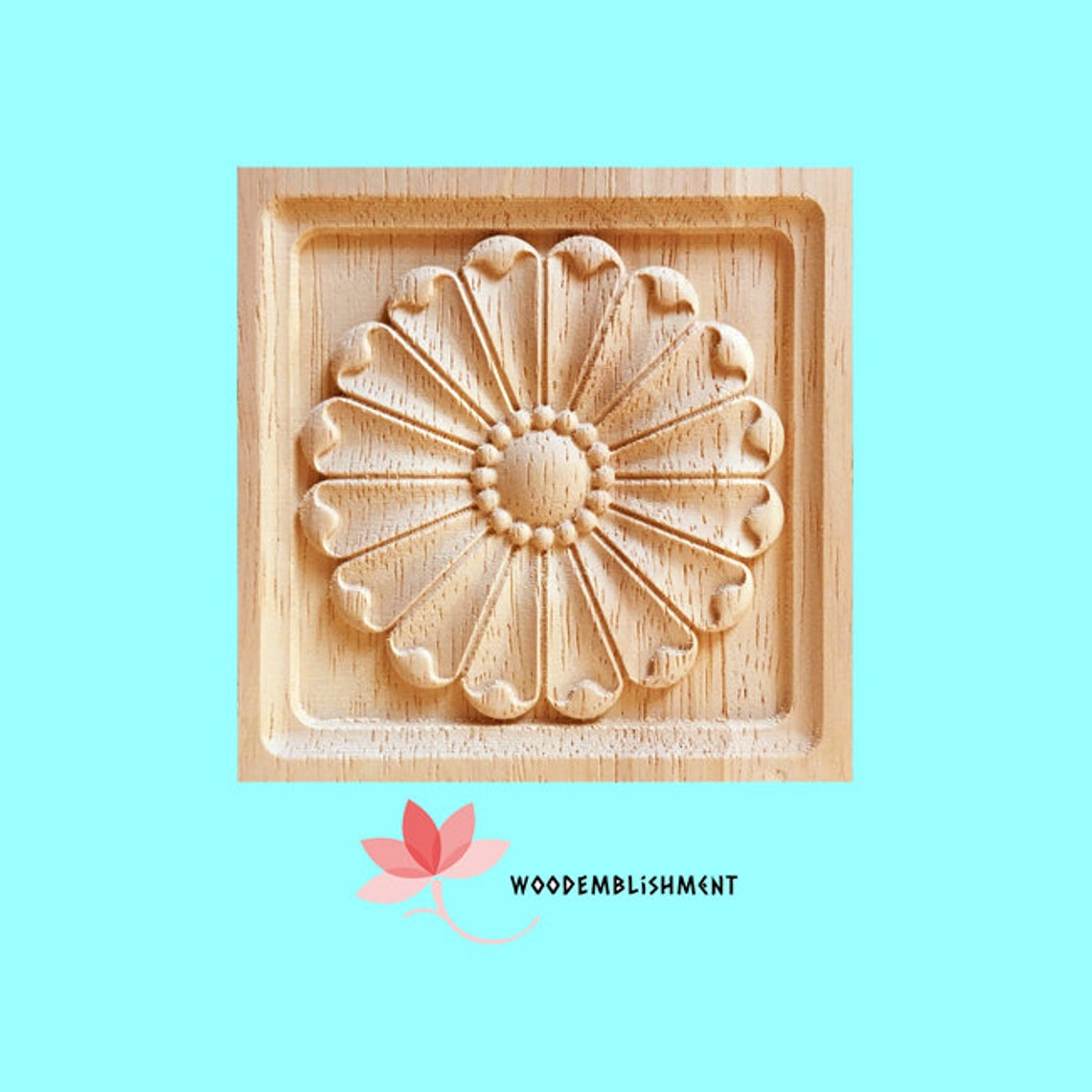 Wood Carved Square Rosette Appliqué, Furniture Onlays - Section 3 ...