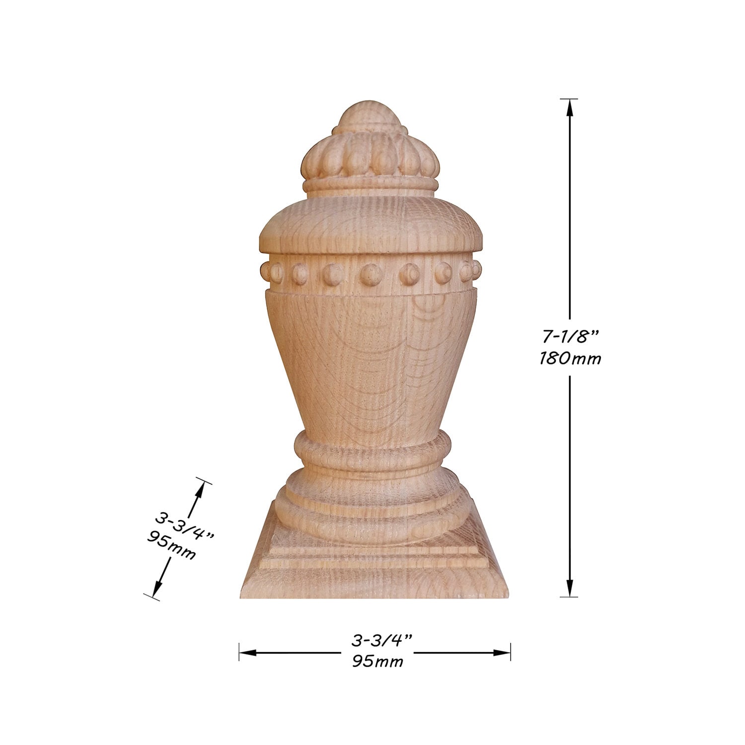 Colonial Newel Post Wood Finial, Square Bottom Finial, 7-1/8"high ...