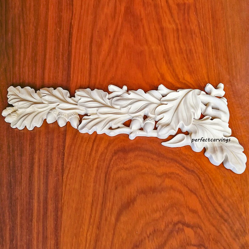 PAIR of Acorn Carved Wood Corner Appliques for Rangehood, 12-5/8"wx5-1/ ...