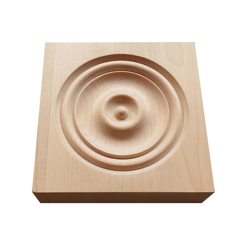 PAIR of Carved Wood Bullseye Plinth Blocks, Square Rosettes, Architrave ...