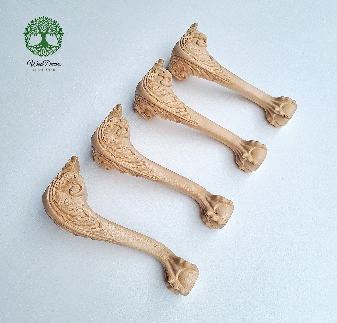 PAIR of Wood Scroll Leaf Carved Claw Ball Legs for Furniture, From 10 ...