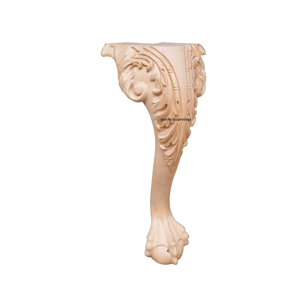 PAIR of Wood Scroll Leaf Carved Claw Ball Legs for Furniture, From 10 ...