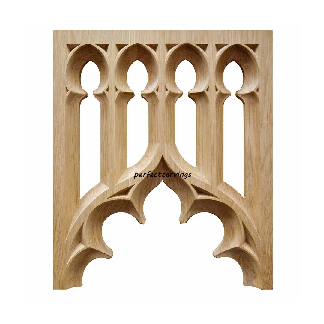 PAIR of PNL-33 Gothic Style Wood Carved Screen Arch Panels for ...