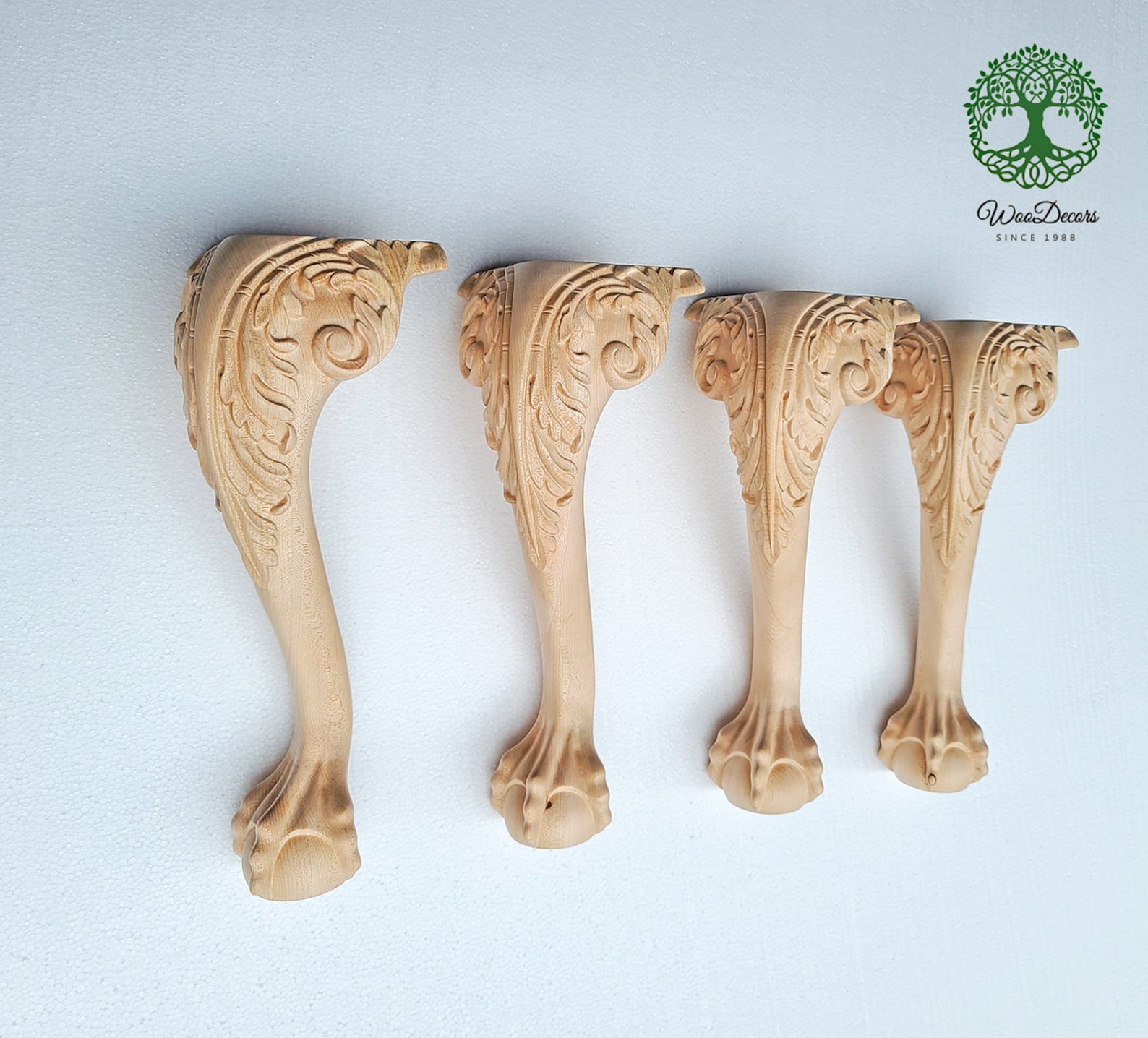 PAIR of Wood Scroll Leaf Carved Claw Ball Legs for Furniture, From 10 ...