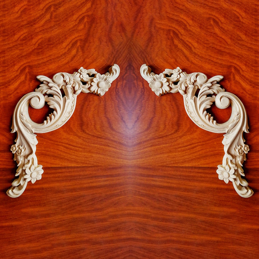 PAIR of Floral Scroll Carved Wood Corner Appliques, 7-1/4"x8-5/8" - Etsy