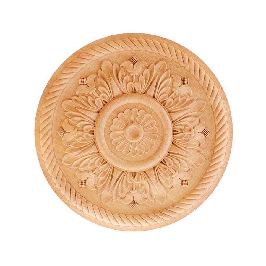 Wood Carved Rope Circled Leaf Rosette, Furniture Applique, Smooth ...