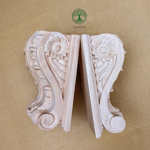PAIR of Small Floral Carved Backboard Corbels for Combined Moulding and ...
