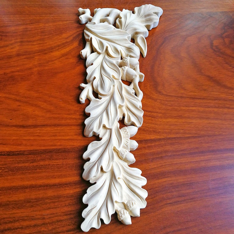 PAIR of Acorn Carved Wood Corner Appliques for Rangehood, 12-5/8"wx5-1/ ...