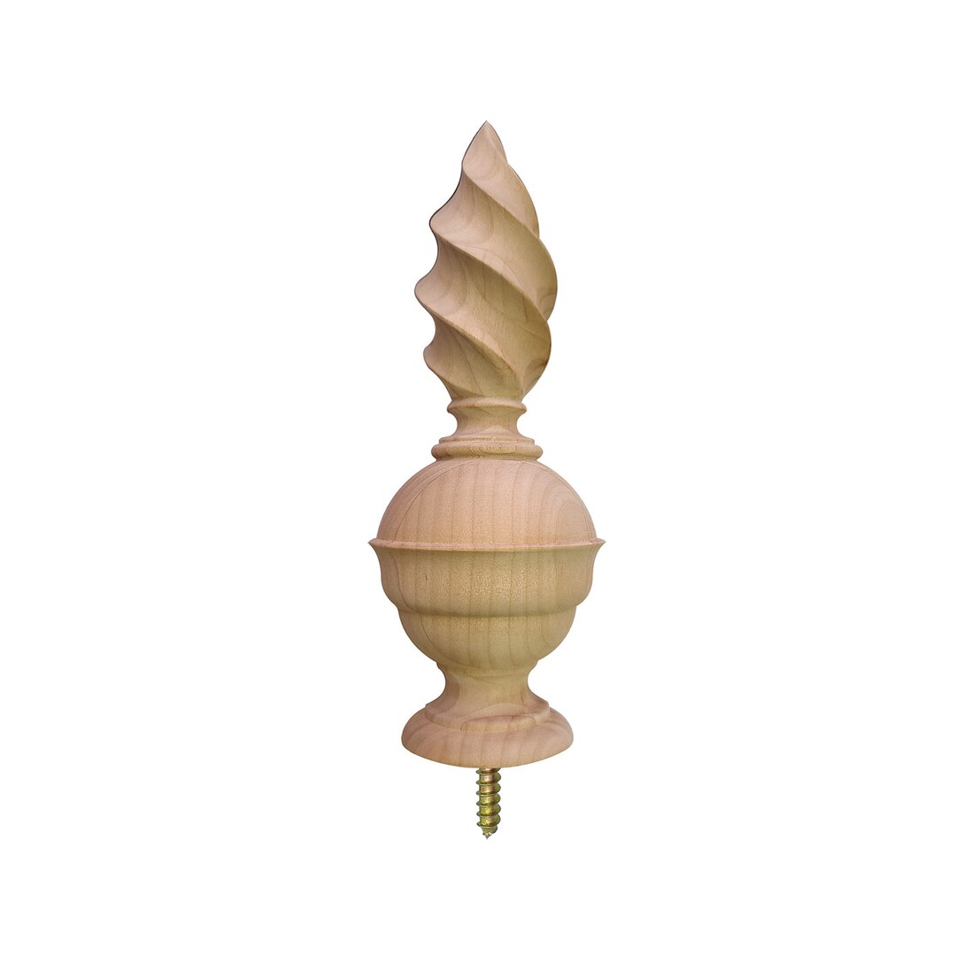 PAIR of Wood Carved 7" High Torch Finials for Curtain Rod, Bed Post and ...