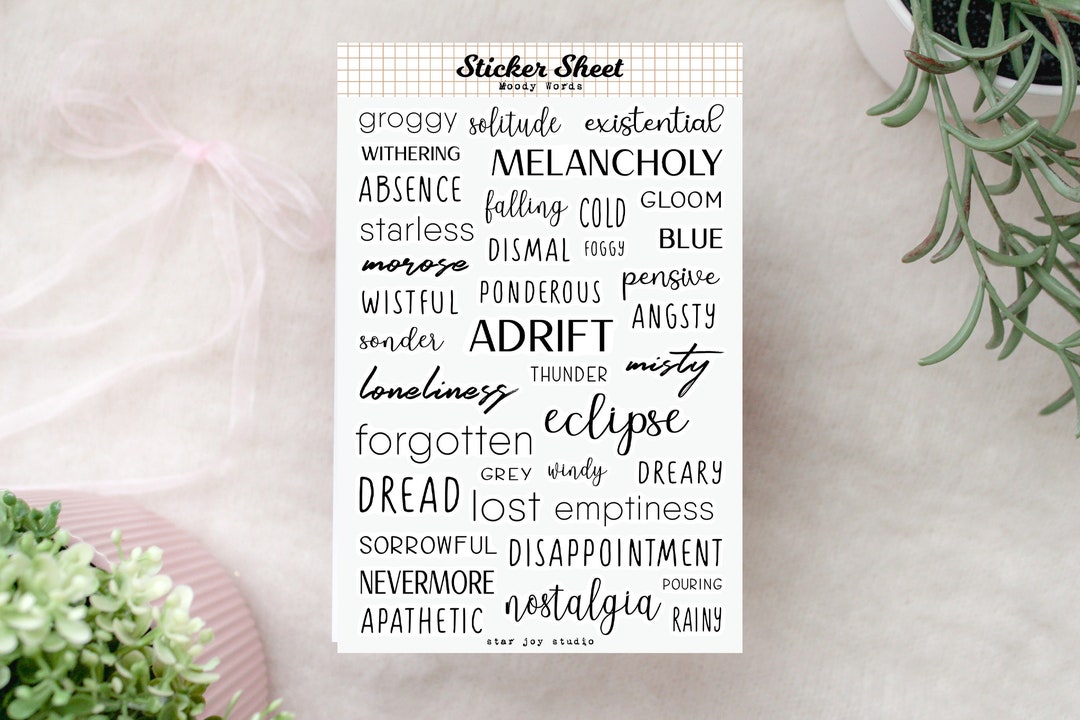 Moody Words Sticker Sheet Journal Sticker, Planner Sticker, Scrapbook ...