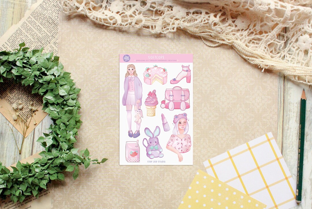 Soft Girl Aesthetic Sticker Sheet Journal Stickers, Planner Stickers ...