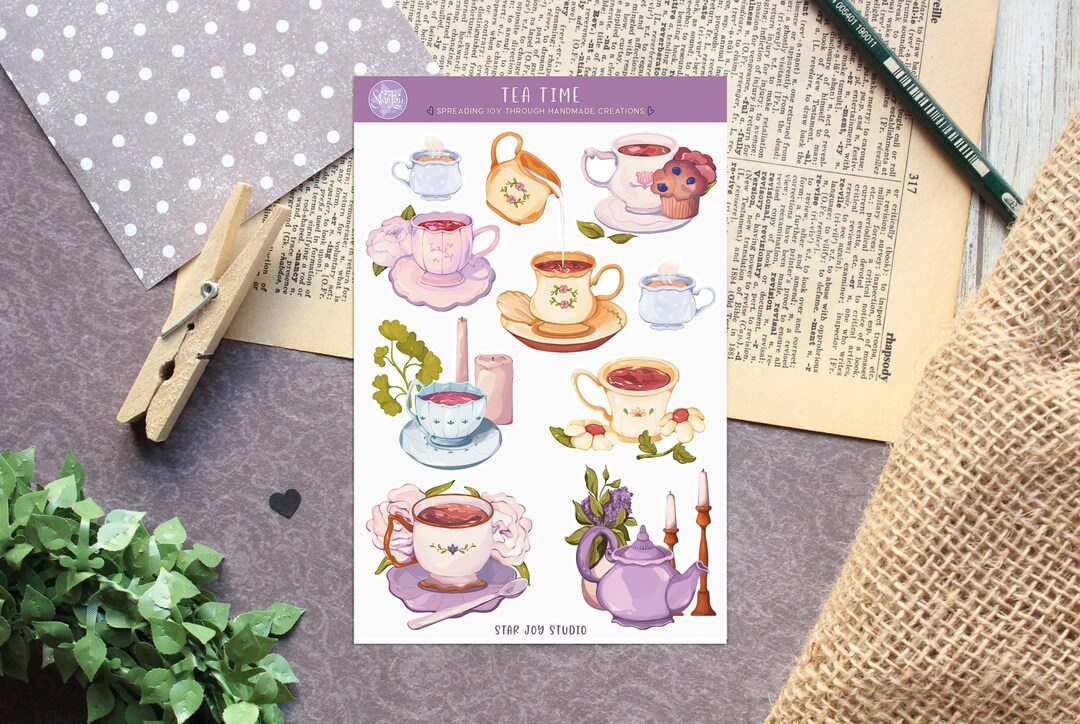 Tea Time Sticker Sheets Bullet Journal Stickers, Planner Stickers, Scrapbook Stickers ...