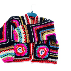 Hand Crocheted Multi-color Blooming Bomber Jacket/cardigan - Etsy