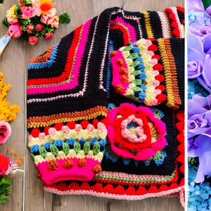 Hand Crocheted Multi-color Blooming Bomber Jacket/cardigan - Etsy