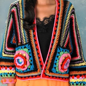 Hand Crocheted Multi-color Blooming Bomber Jacket/cardigan - Etsy
