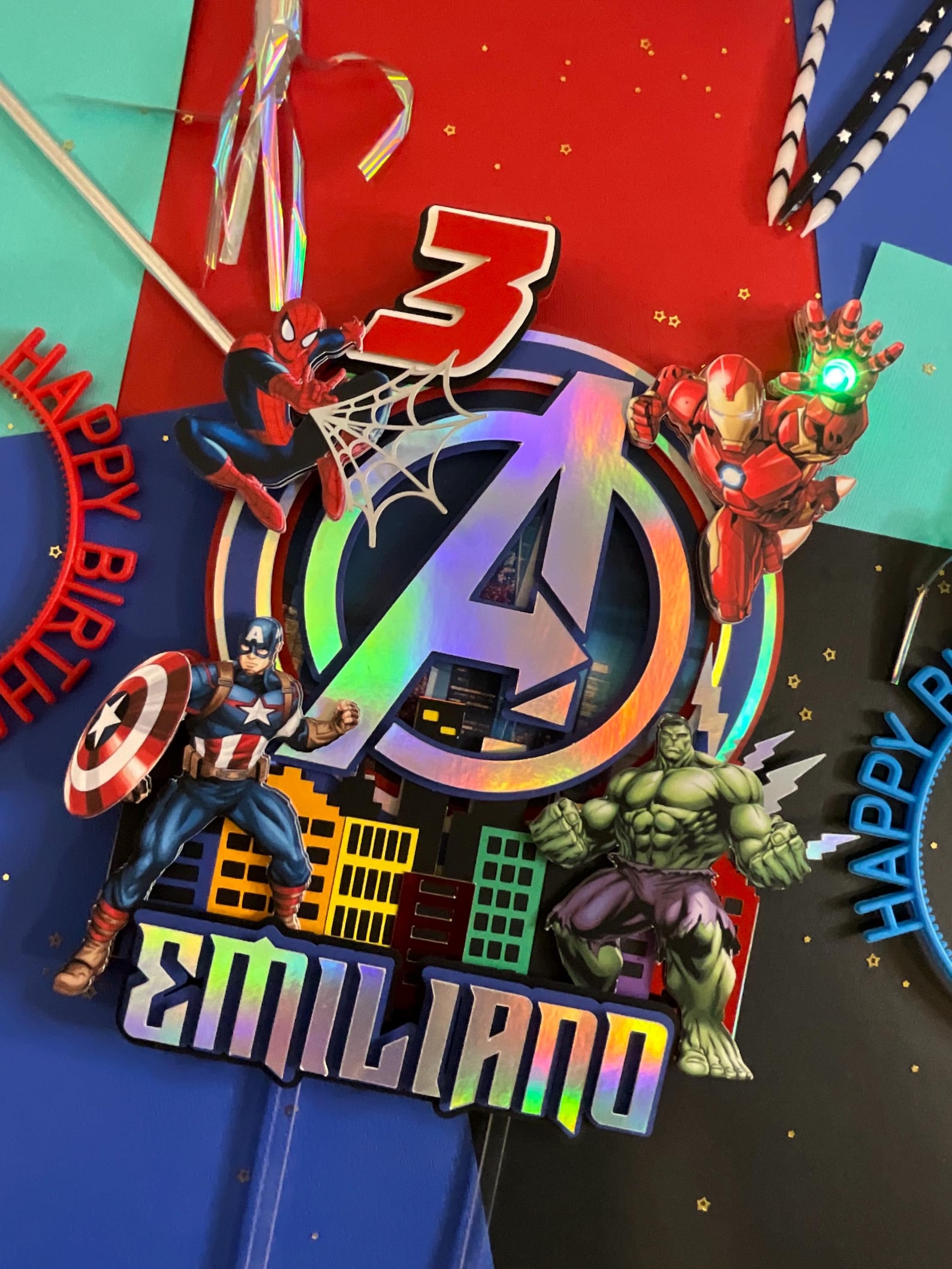 Superhero Cake Topper/web Cake Topper/avengers Cake Topper/comic Cake ...