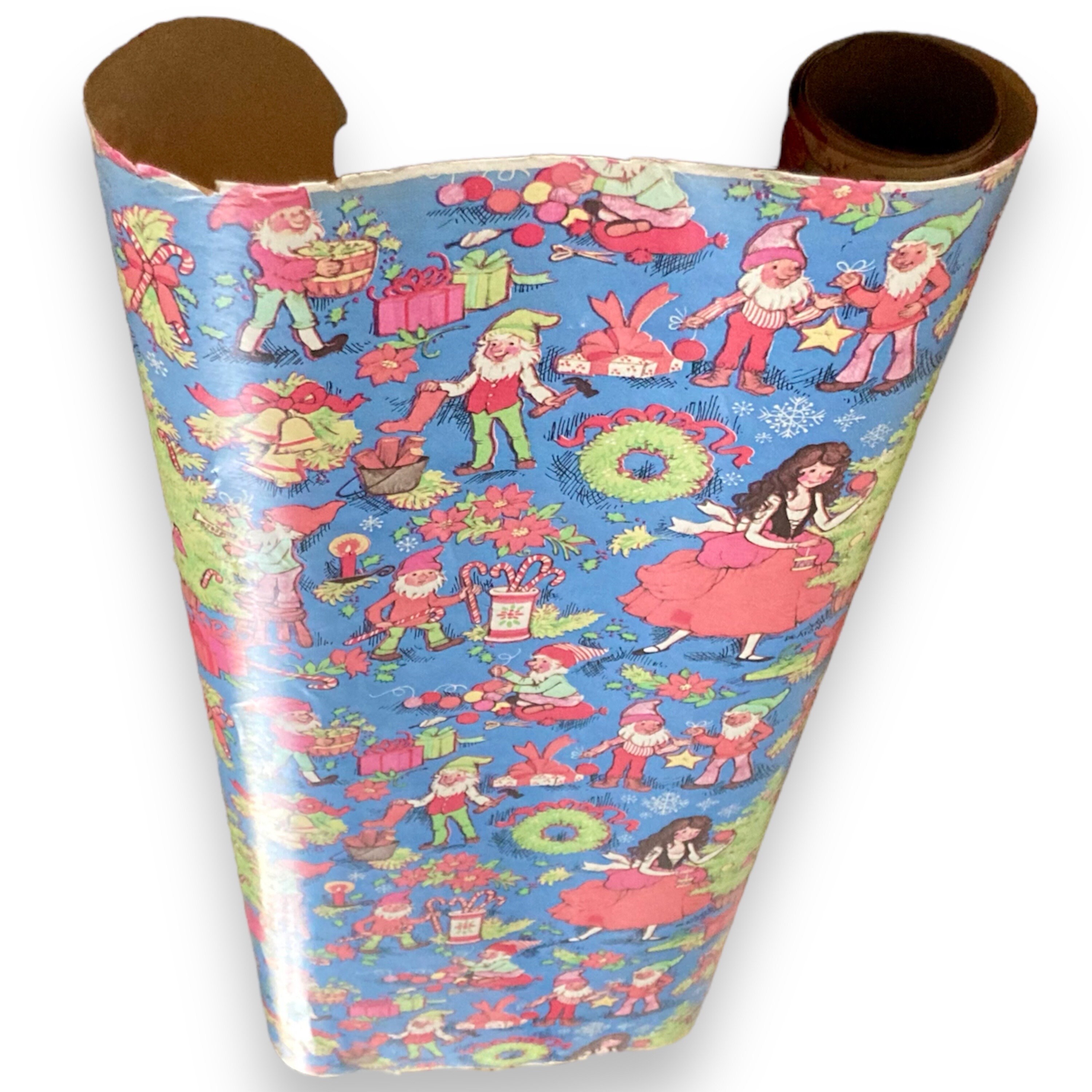 Vintage Swedish Christmas Tomte Elves Gnomes Gift Wrap Crafting Paper ...