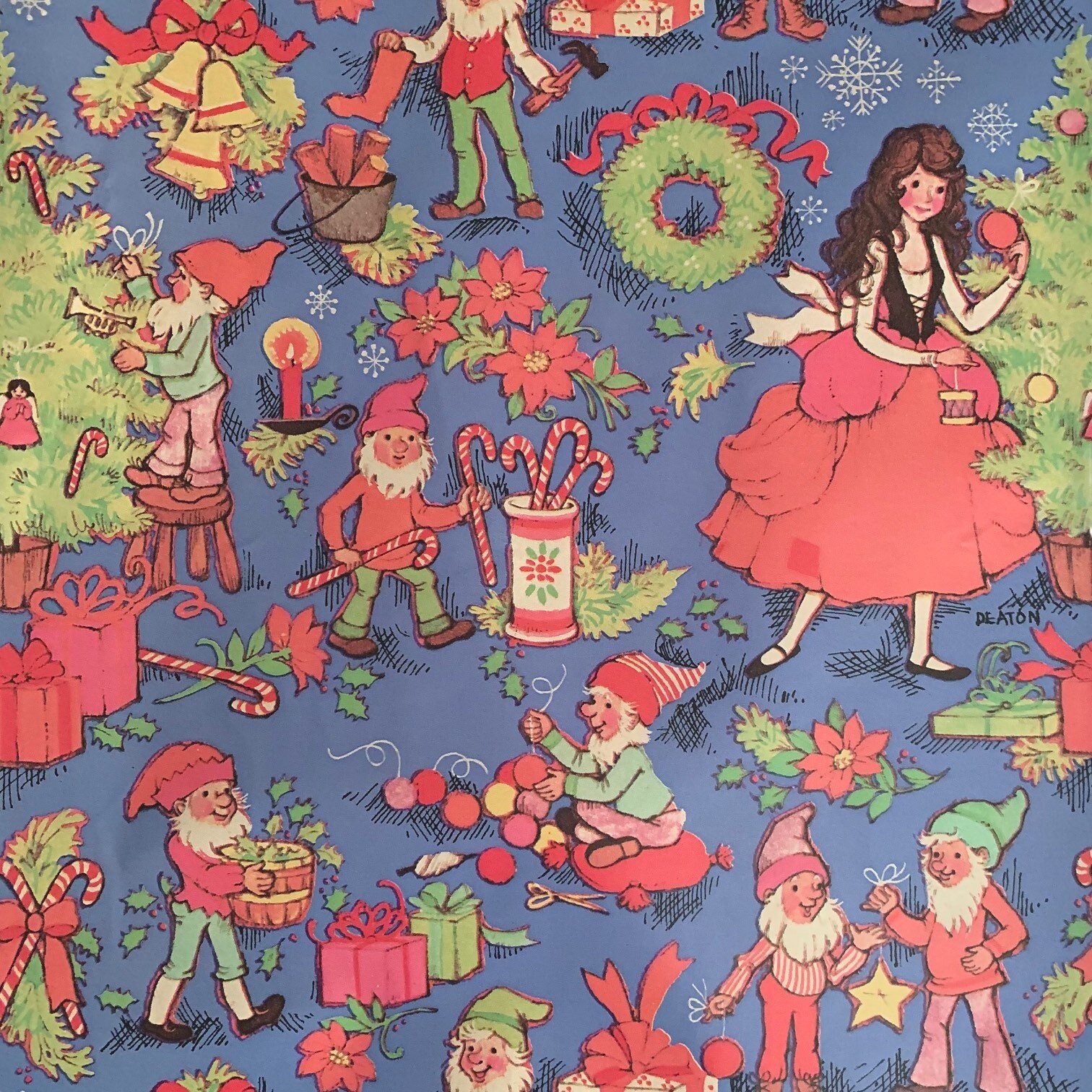 Vintage Swedish Christmas Tomte Elves Gnomes Gift Wrap Crafting Paper ...
