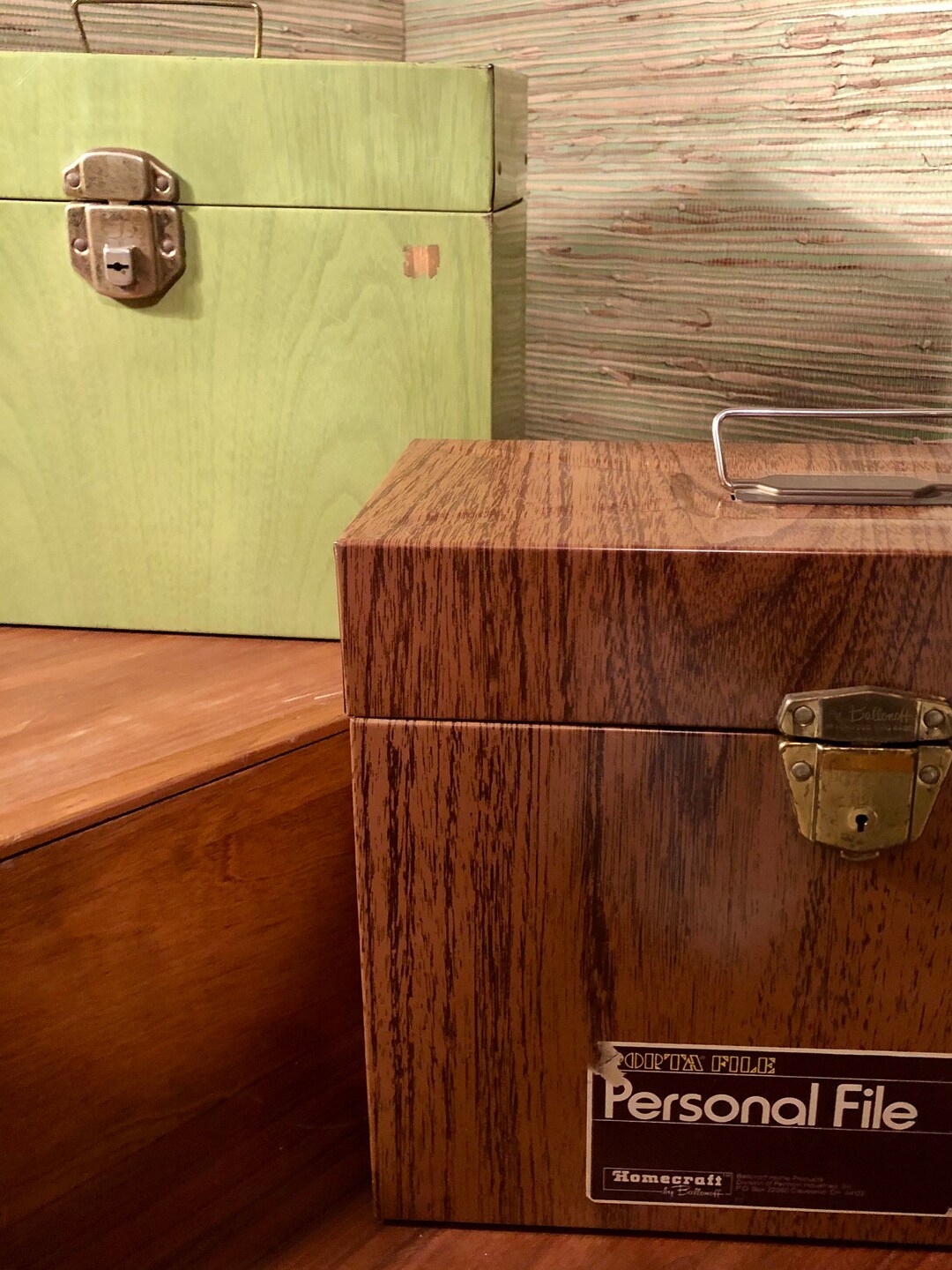 Retro 70s Faux Wood Metal Porta File Personal File Boxes by Ballanhoff ...