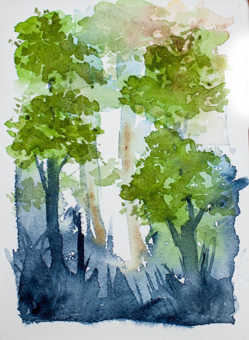 Blue and Green Forest - Watercolor - Etsy