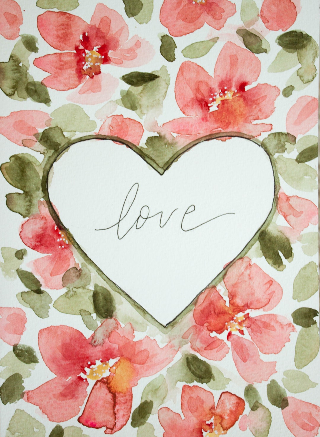 Watercolor Greeting Cards Peach & Green Love Set of 4 assorted - Etsy