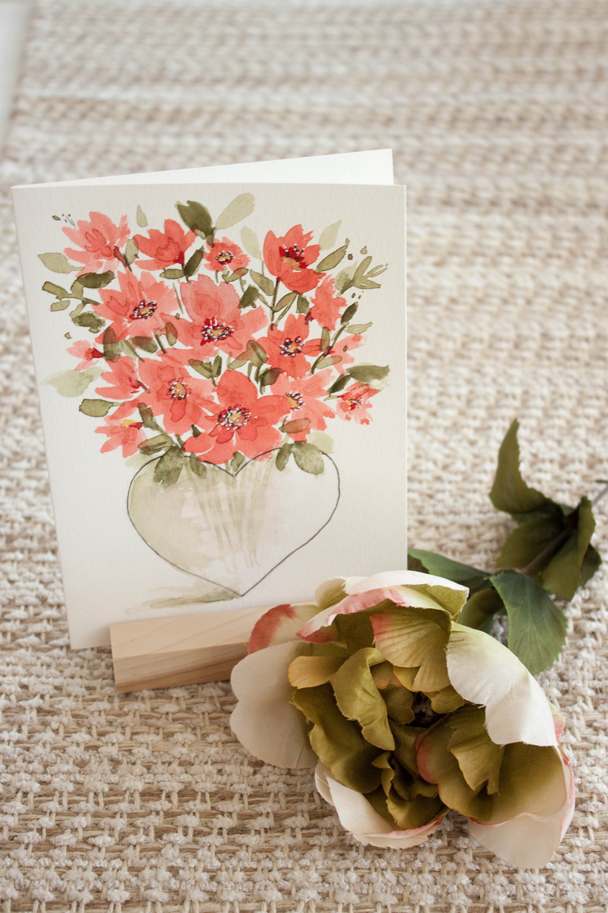 Watercolor Greeting Cards Peach & Green Love Set of 4 assorted - Etsy