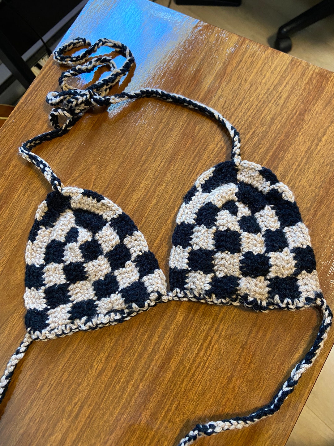 Cute Crochet Checkered Bikini Top for Summer and Spring - Etsy
