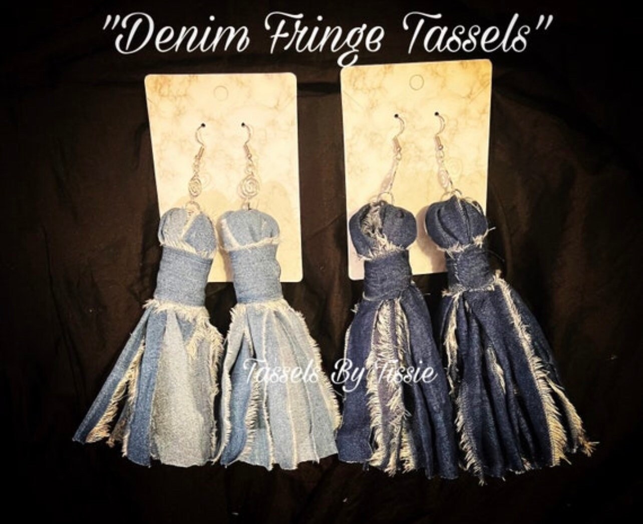 Denim Fringe Tassels & Hoops(color or Texture of Denim Color May ...