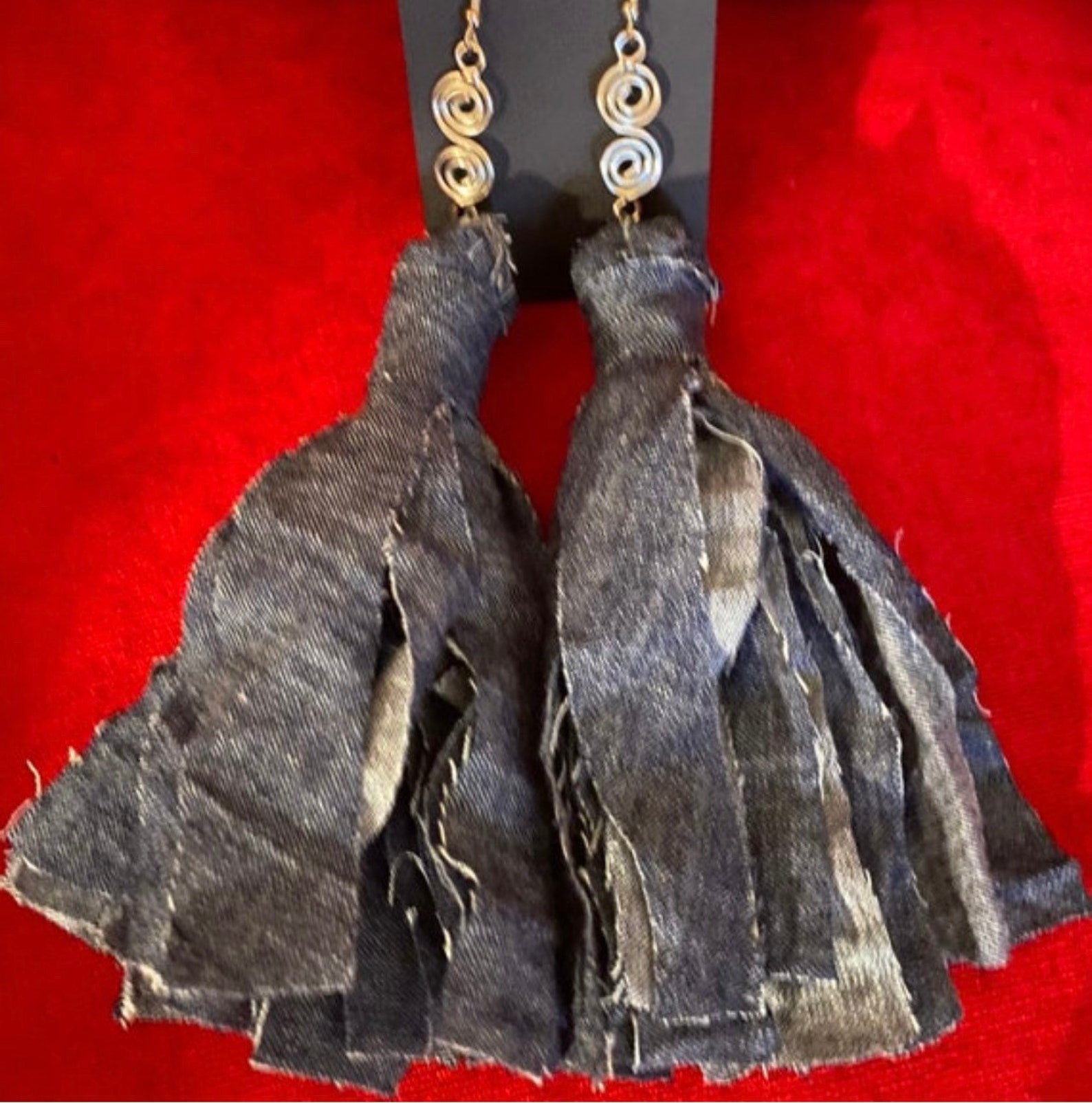 Denim Fringe Tassels & Hoopscolor or Texture of Denim Color - Etsy