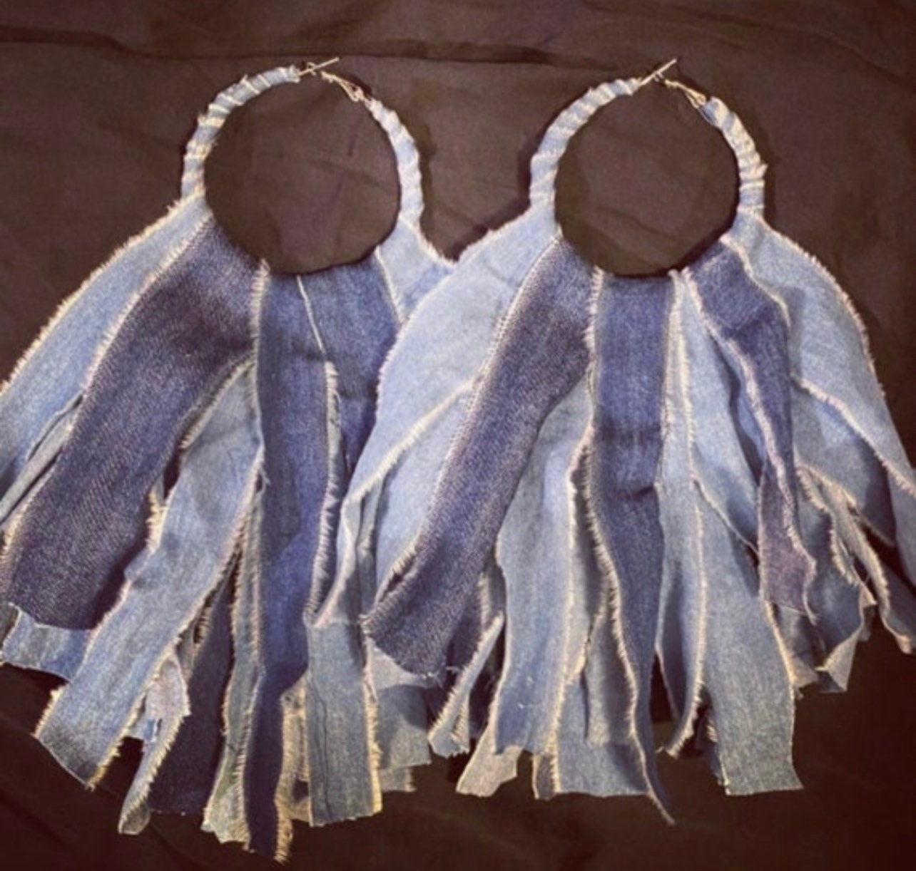 Denim Fringe Tassels & Hoops(color or Texture of Denim Color May ...