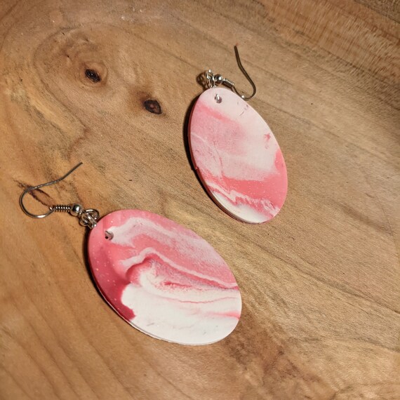red and pink marble valentine earrings