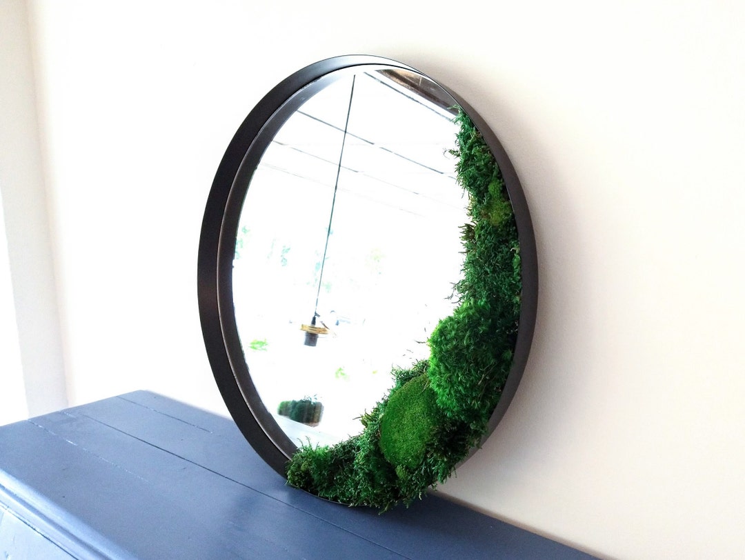Moss Mirror Wall Art | Round Moss Wall Art | Moss Mirror With Black ...
