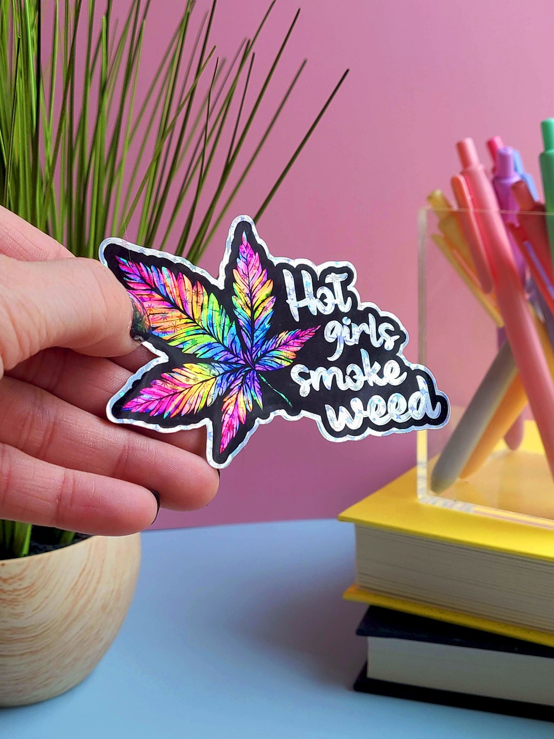 Stoner Girl Gifts Holographic Weed Sticker hot Girls Smoke Weed 420 Pot ...
