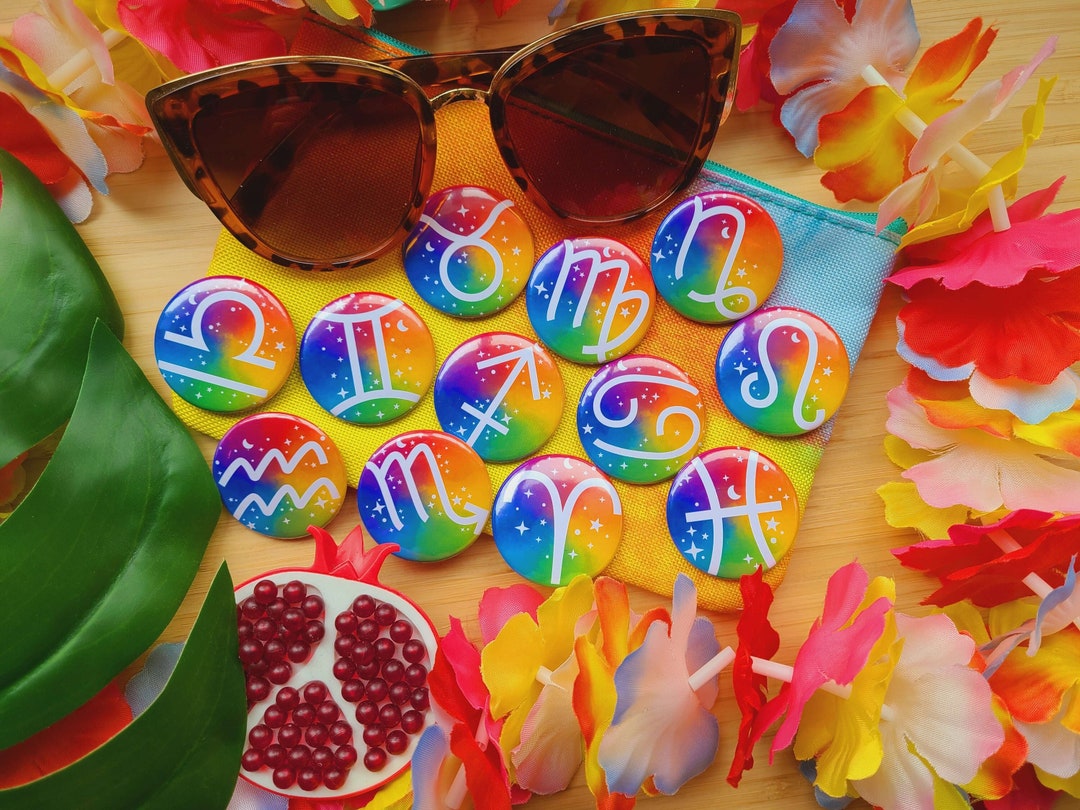 Rainbow Astrology Star Sign Symbols | 1.5" Laminated Button - Etsy