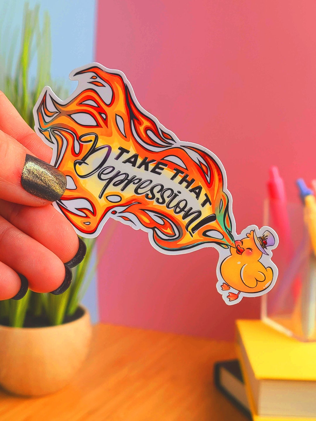 Take That Depression! Duck King Vinyl Sticker That Spits Fire! |hell ...
