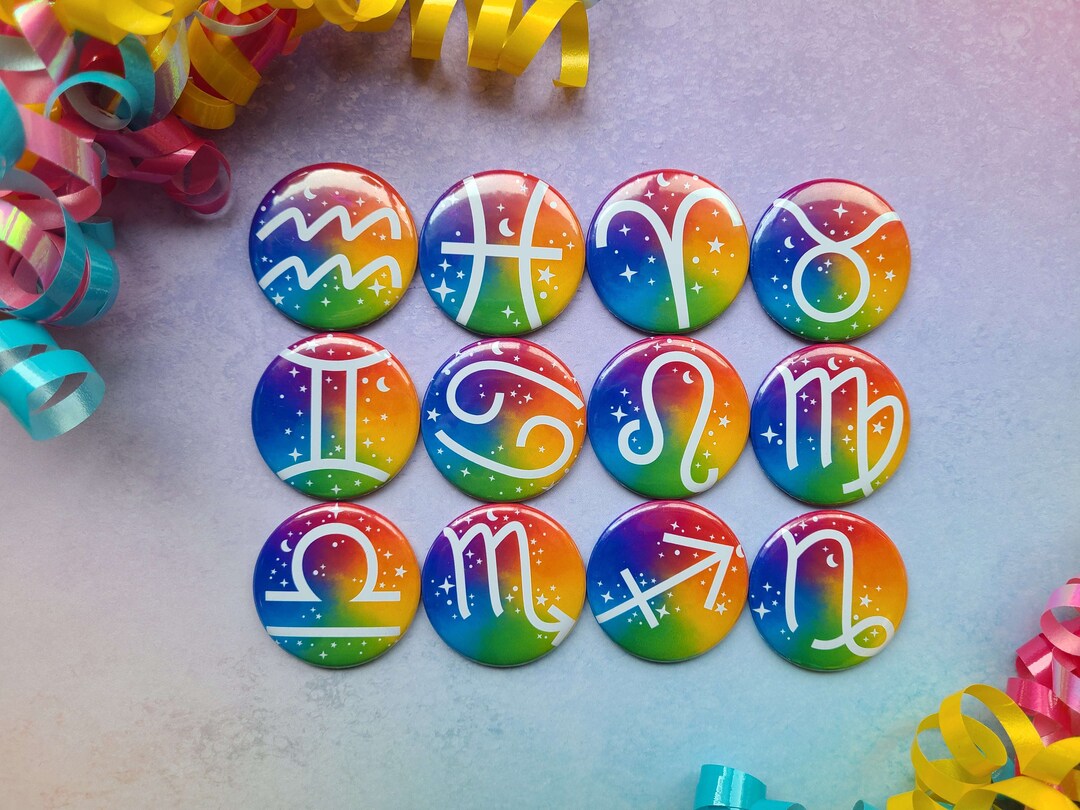 Rainbow Astrology Star Sign Symbols 1.5 Laminated Button - Etsy
