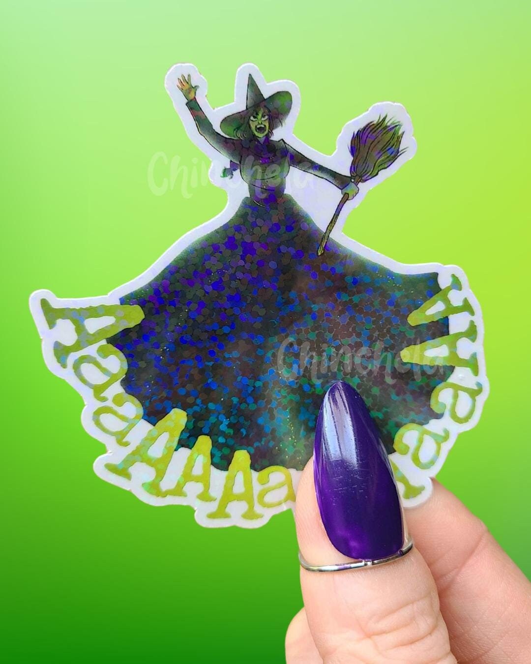Gravity Defying Witch | Wicked Witch Holographic Vinyl Sticker - Etsy