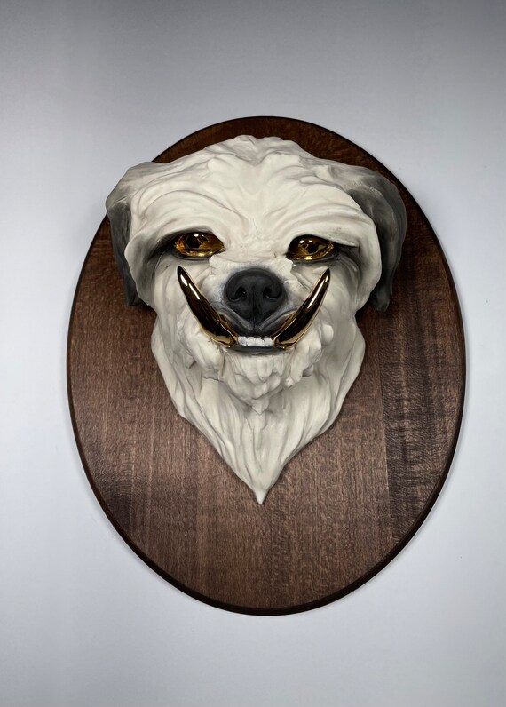 Porcelain Dog With Gold Fangs - Etsy