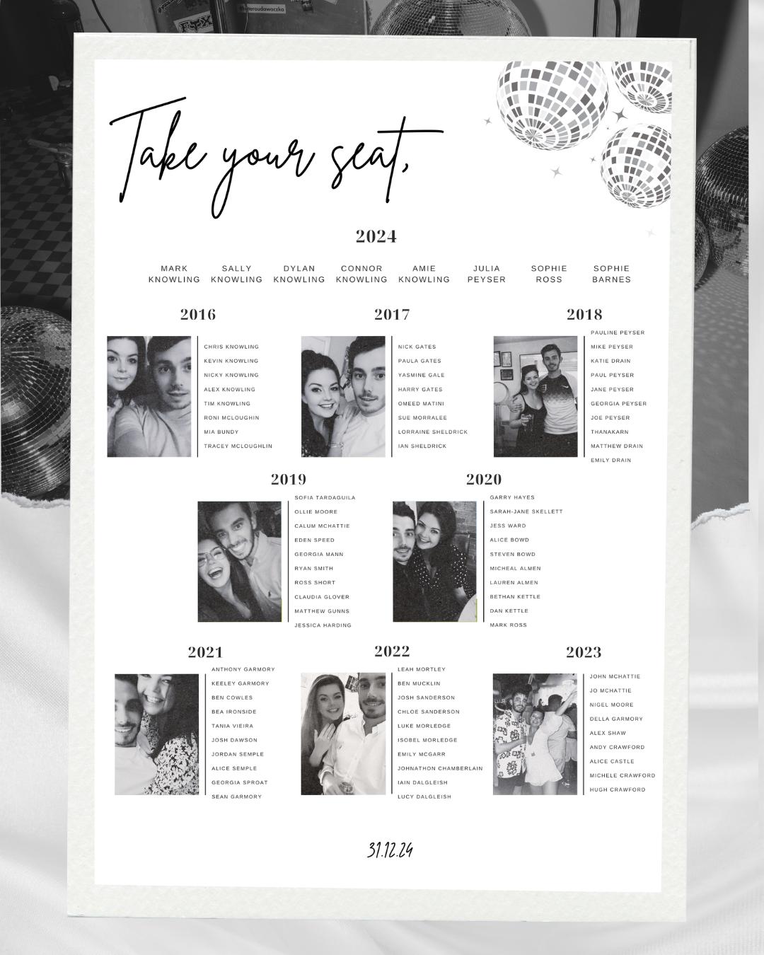 Canva Template for Disco Themed Seating Plan for Wedding. Monochrome ...