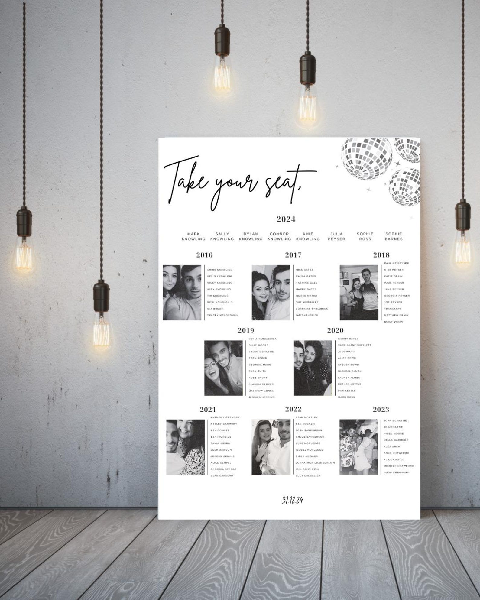 Canva Template for Disco Themed Seating Plan for Wedding. Monochrome ...