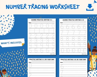 Number Tracing Pre-school Worksheet Guided Practice Writing - Etsy