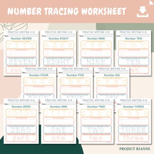 Number Tracing Practice Writing 0-10 Numbers and Words Numbers ...